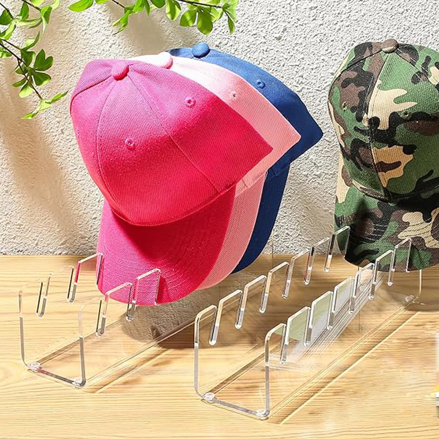 cocog Hat Organizer for Baseball Caps Display and Organizer - 2 Pack, No Install Acrylic Hat Holder for 14 Baseball Caps for Bedroom, Closet, Dresser