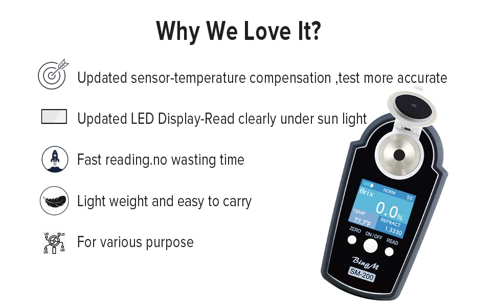 Digital Refractometer Digital BRIX Tester Sugar Meter Ideal for Drinking Water Beverage Kombucha Orchard Fruit Juice Carbohydrate Content High Accuracy Portable Refractive Index Tester 0-58%