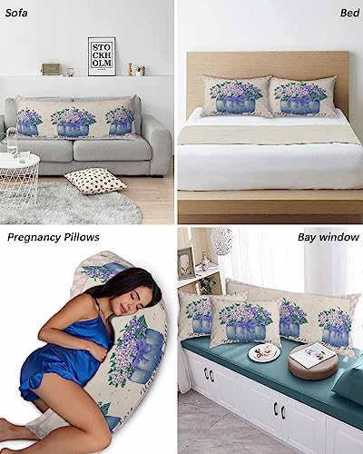 Edwiinsa Spring Floral Pillow Covers Standard Size Set of 2 Bed Pillow, Rustic Purple Plaid Summer Flowers Plush Soft Comfort for Hair/Skin Cooling Pillowcases with Envelop Closure 20''x26''