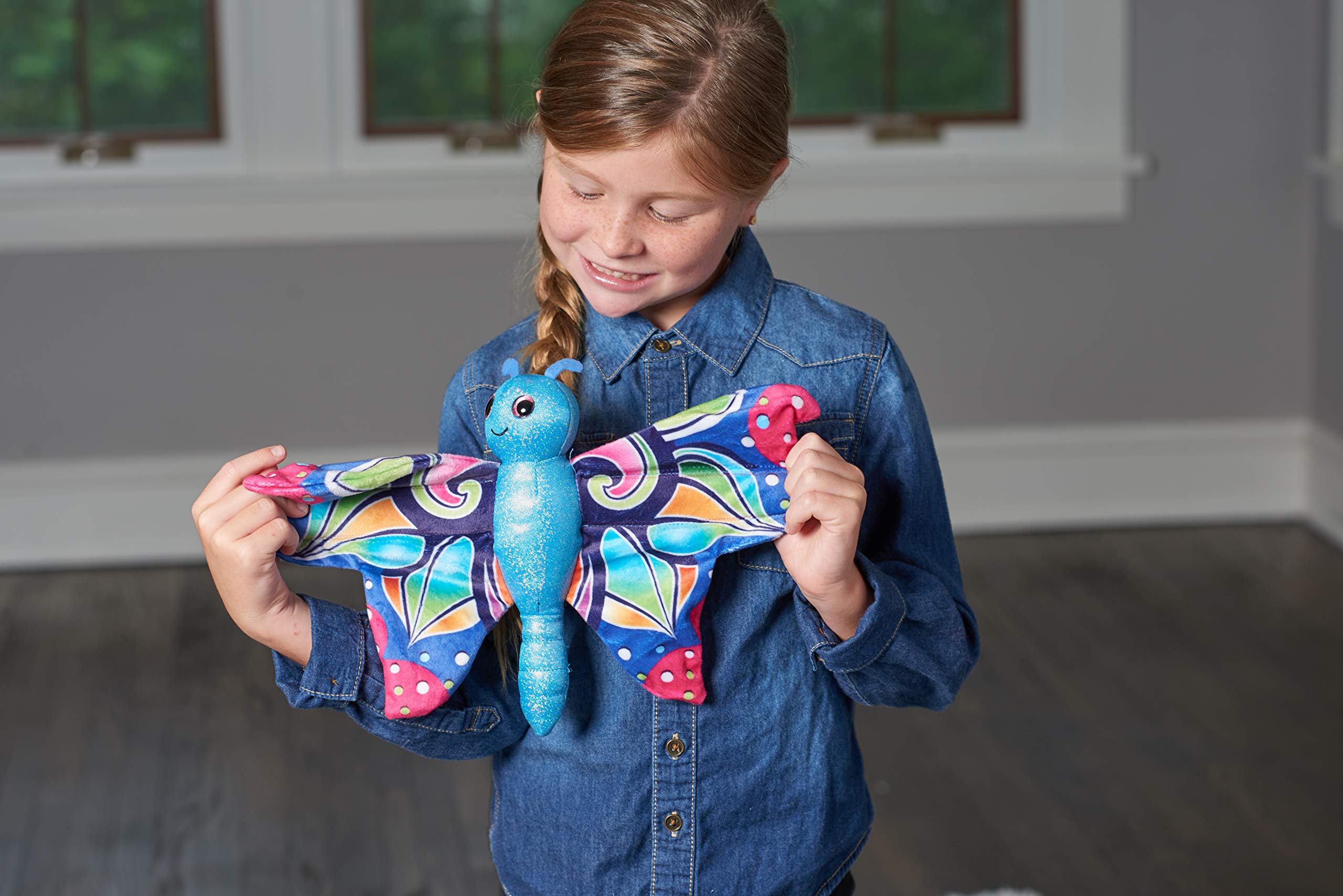 Wild Republic Huggers Butterfly Blue Plush Toy, Slap Bracelet, Stuffed Animal, Kids Toys, 8"