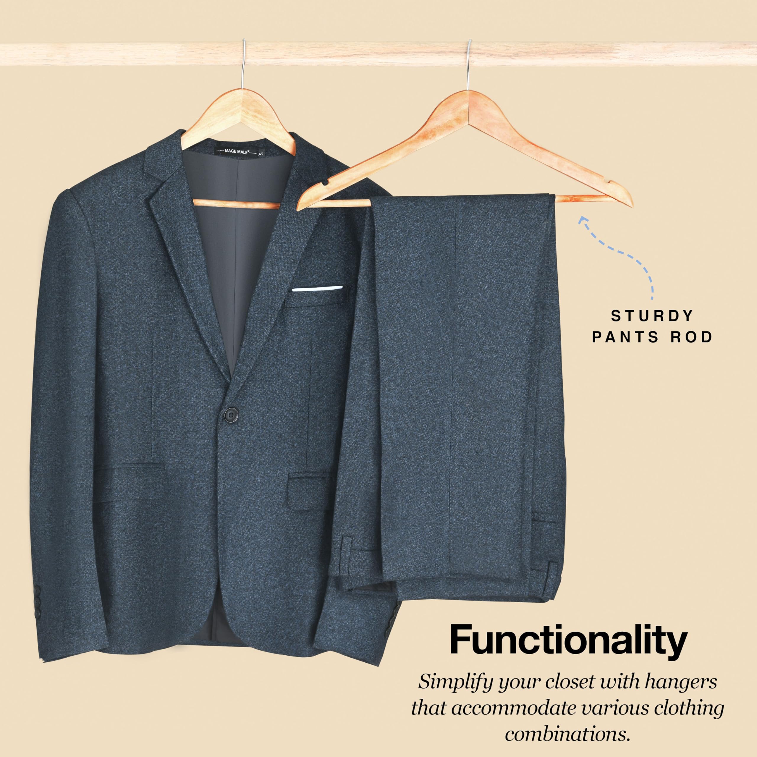 Home It Wooden Hangers 30 Pack - Natural Wood Durable Heavy Duty Coat Hangers Non Slip for Jacket, Shirt, Pants and Suit - Premium Solid Clothes Hangers for Closet with Chrome Swivel Hook