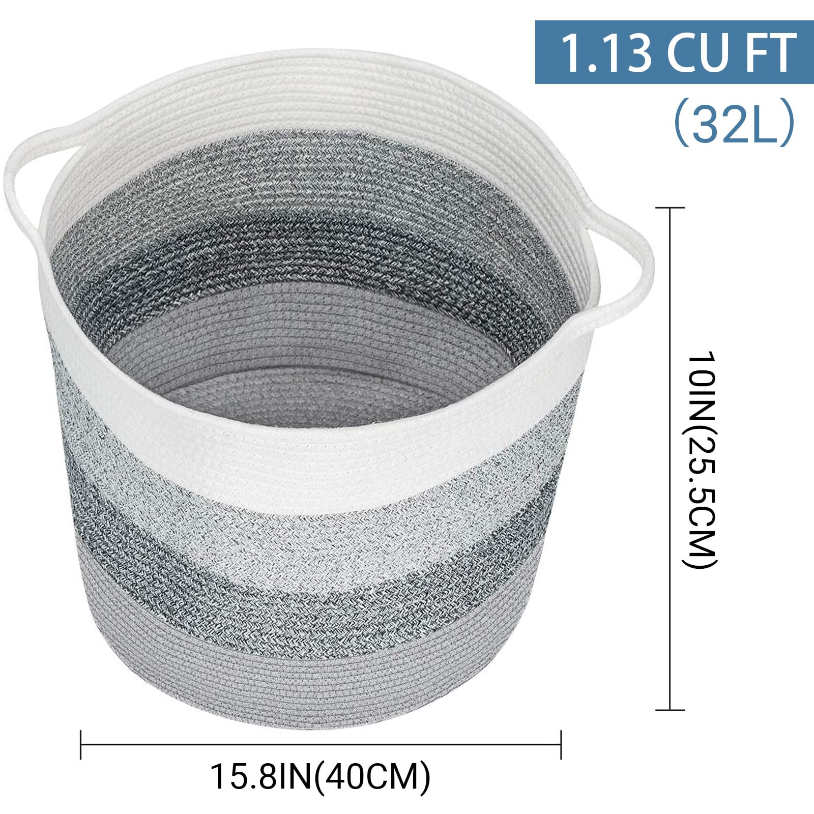 COSYLAND Large 15.7βx15.7βx10β Storage Laundry Basket Woven Cotton Rope Organizer for Blanket Toys Towels Baby Nursery Hamper Bin with Handle