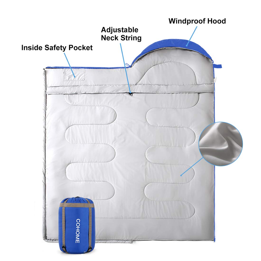 COHOME Sleeping Bag - Adults & Kids (Summer)-Warm and Cold Weather Lightweight Waterproof Camping Backpacking Hiking Outdoor & Indoor Use Bag with Compression Sack.