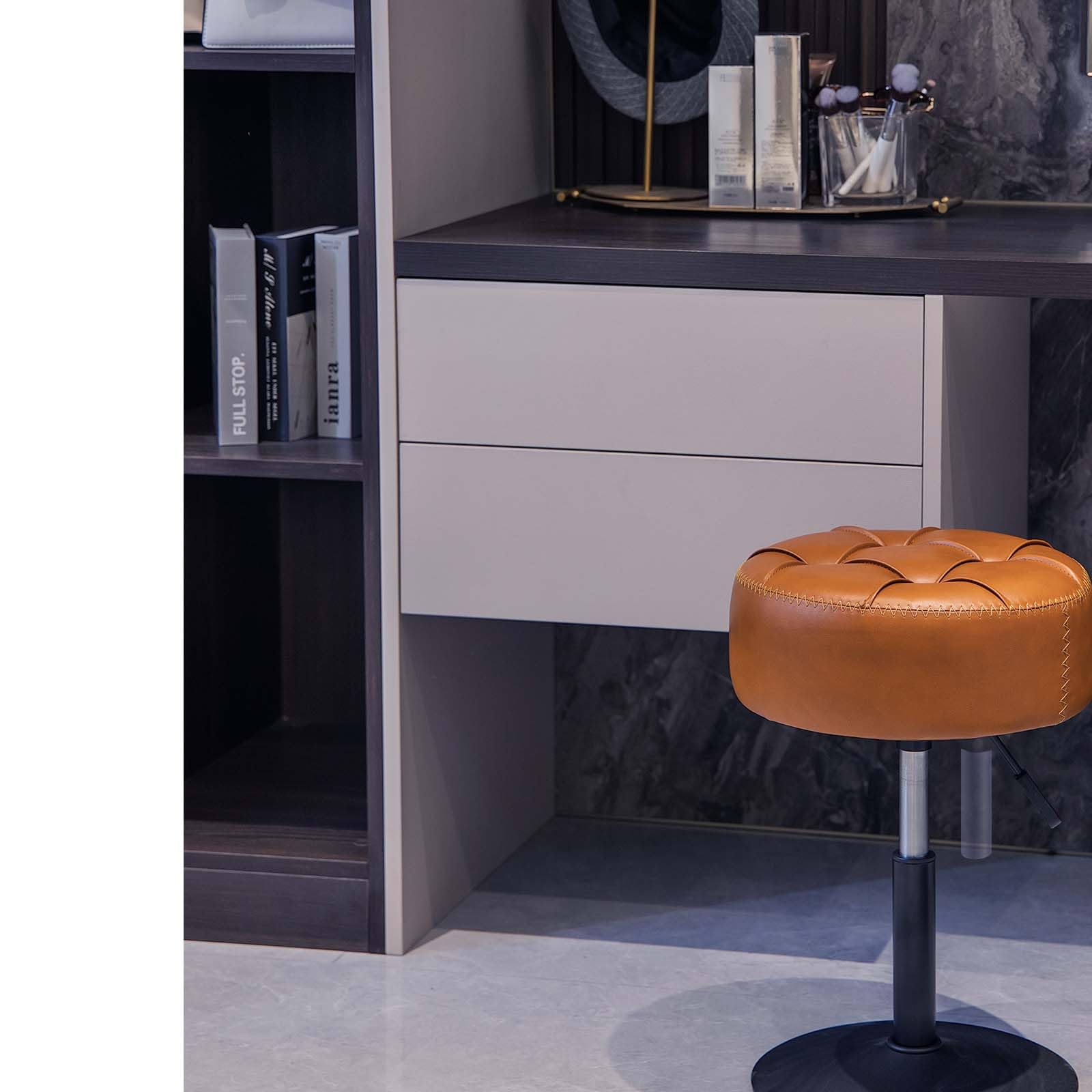 Durfii Adjustable 360° Swivel Vanity Stool with Faux Leather for Makeup Room, Bathroom, Living Room and Ottoman