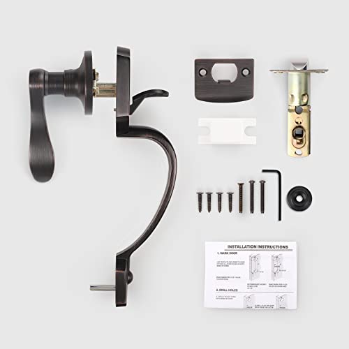 KNOBWELL Front Door Handle, Single Cylinder Front Exterior Door Entry Handle with Door Lever, Entry Door Lock Handle Set, Reversible for Left & Right Hand Door, Oil Rubbed Bronze