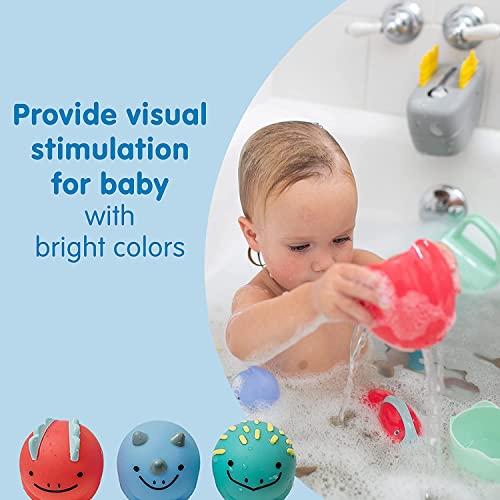 Dr. Brown's CleanUp Bath Time Essentials, Sit & Splash Non-Slip Dino Bath Stickers, Float & Hatch Dino Eggs Nesting Bath Toy, and Pour & Roar Watering Can, 6m+, BPA Free, Certified Plastic Neutral