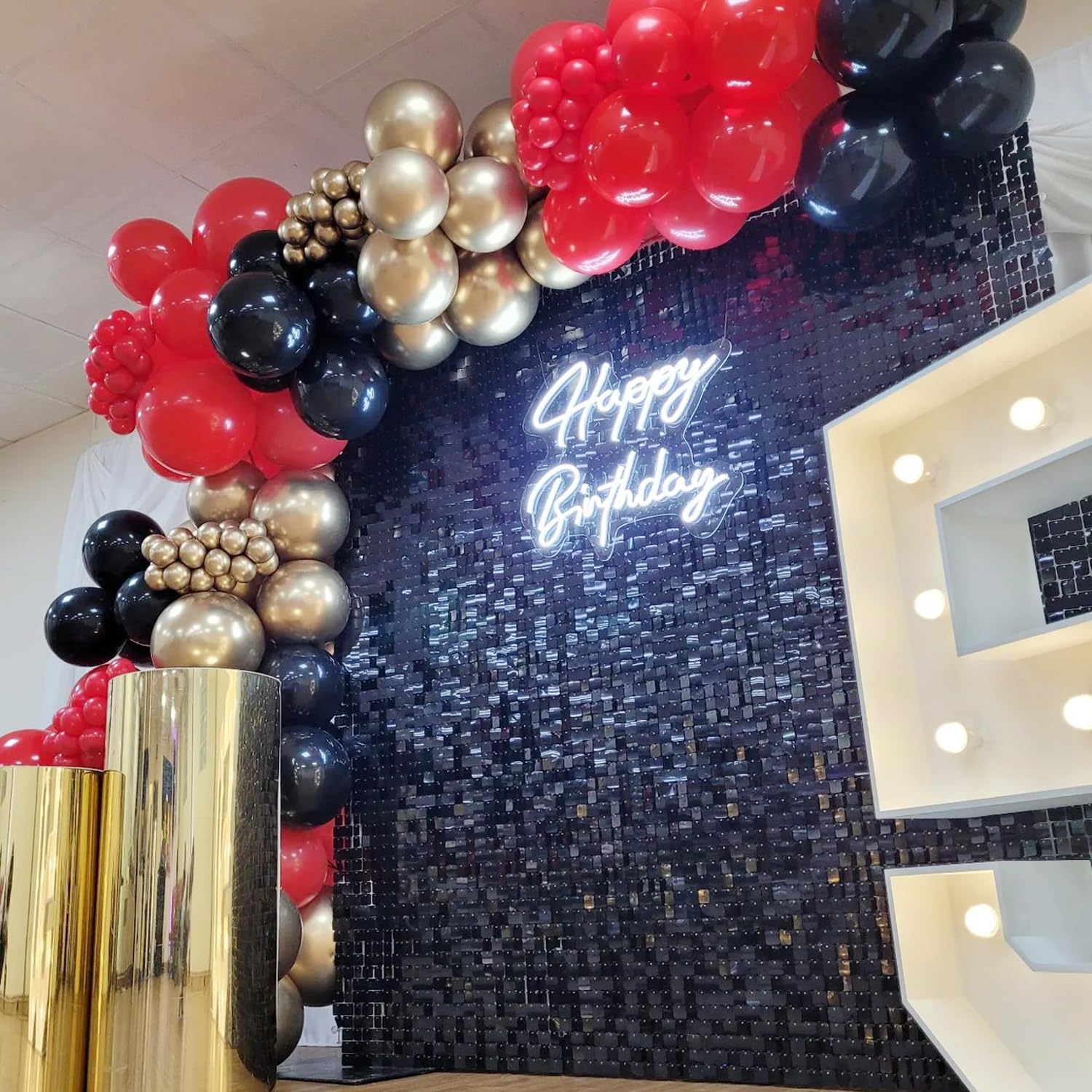 COKAOBE Black Shimmer Wall Backdrop, 30PCS Square Sequin Shimmer Backdrop Panel, Sequin Backdrops for Birthday, Anniversary, Wedding, Graduation & Bachelorette Party Decoration