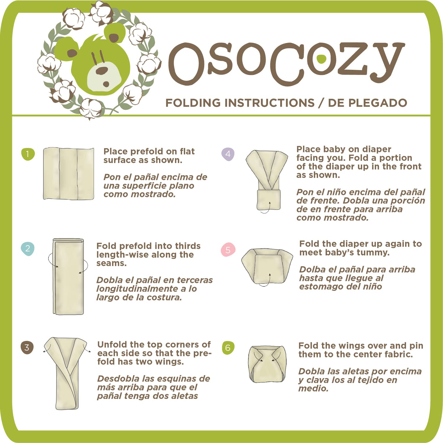 OsoCozy Organic Cotton Prefold Cloth Diapers Traditional Fit Small 4x8x4 Layering (6pk) - Super-Soft, Thick, Absorbent and Durable. Unbleached Natural Color, Fits 7-15 lbs.