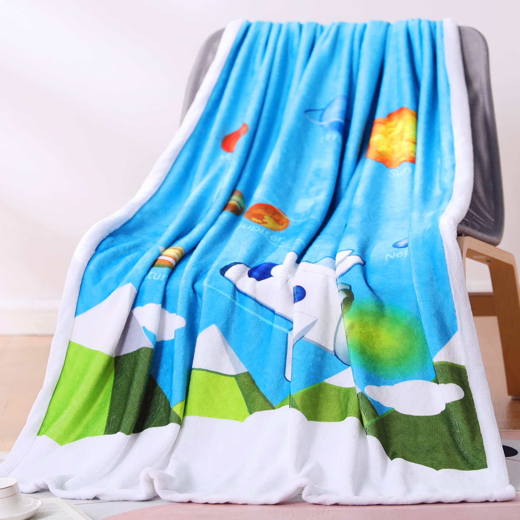 Famitile Astronaut Blanket Rocket Throw Blanket Gifts for Kids Boys Planets Spaceship Blankets (Coffee Brown, 50"x 60")