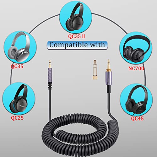 FAAEAL QC35 Coiled Audio Cable Replacement for Bose QC45(QuietComfort 45) NC700,AKG Y55BT Y55 Headphones, 2.5mm to 3.5mm(1/8โ) Extension Aux Cord with 6.35mm (1/4") Adapter 14ft