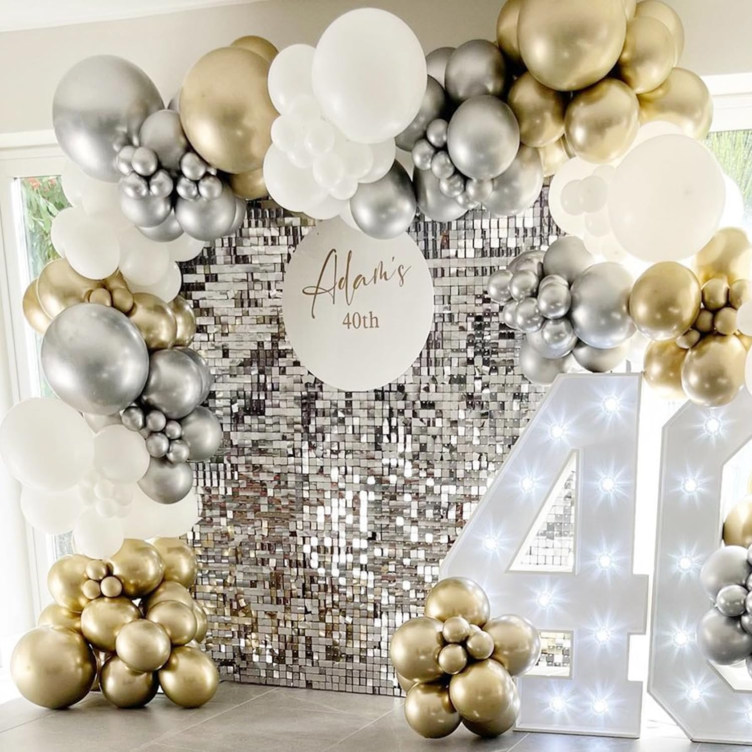 COKAOBE Silver Shimmer Wall Backdrop, 30PCS Square Sequin Shimmer Backdrop Panel, Sequin Backdrops for Birthday, Anniversary, Wedding, Graduation & Bachelorette Party Decoration