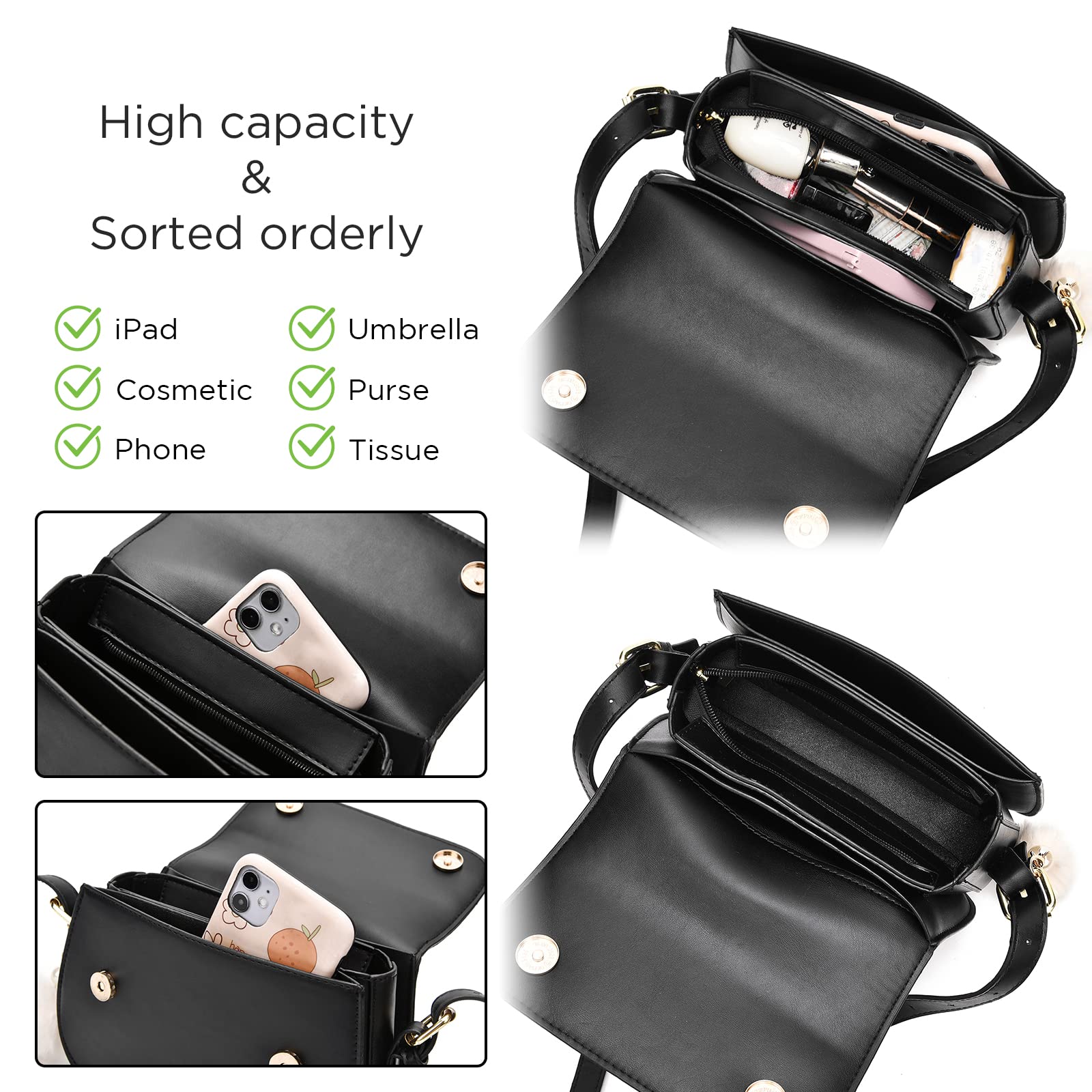 Crossbody Bag for Women, Small Cellphone Handbag Flap Saddle Purses Shoulder Bags with Adjustable Strap (Brown)