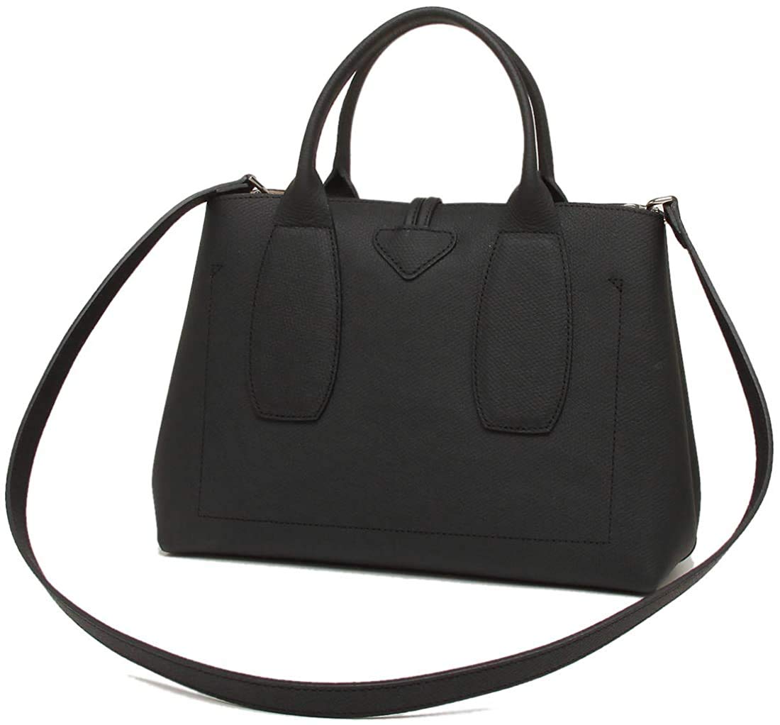 Longchamp 'Roseau' Leather Top handle Shoulder Tote Handbag, Black