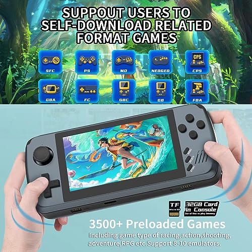 Handheld Game Console 4.5Inch IPS HD Portable Retro Games Consoles with 32G TF Card -3500 Classic Video Games, Multiple Emulators Console Support HD Out/Gamepads, 3000mAh Rechargeable Battery, Black