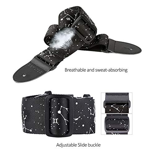 WINGOFFLY Guitar Strap Leather Ends Length Adjustable for Electric Guitar Acoustic Guitar Ukulele and Bass Top Grade(Star River)