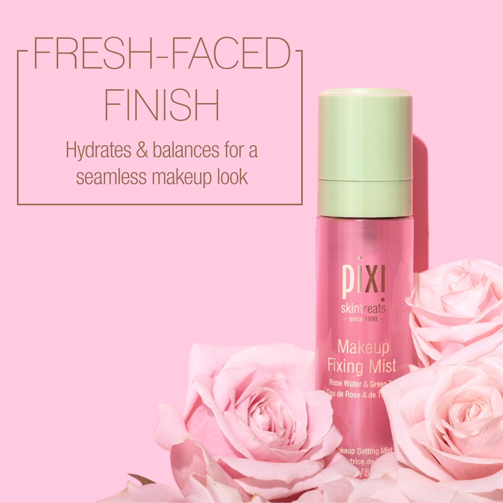 Pixi Beauty Makeup Fixing Mist 80ml, All Over Setting Spray For Longer Wearing Makeup, Rose Water and Green Tea Infused, 2.69 Fl Oz