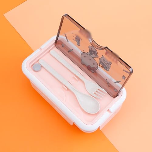 G-Ahora Versatile 2-Compartment Bento Boxes, Cartoon Lunch Box, Leak-Proof Lunchbox Bento Box with Utensil Set for Dining Out, Work, Picnic (LBOX KIT)