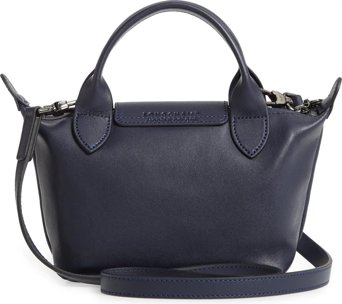 Longchamp Ladies Le Pliage Cuir Mini Top Handle Bag-Navy