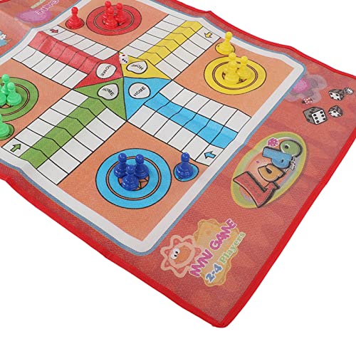 Tissting Wooden Checkerboard Flying Ludo Chess Set, 2.4x1.8in Non Woven Fabric Roll Up Flying Chess Board for Family, Party, Travel, Camping, Leisure Entertainment