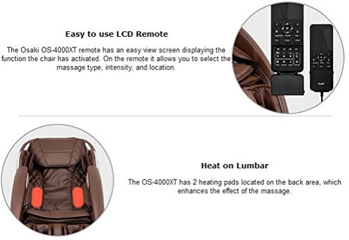 Osaki OS-4000XT B Massage Chair with LED Light Control, Brown, Ache Sensor, L-Track Massage, 2-Step Zero Gravity Mode, 6 Massage Styles, 6 Auto Massage Programs, Space Saving Technology