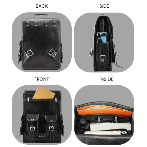 Handmade World Black Vintage Leather Backpack Laptop Messenger Bag Rucksack Sling for Men and Women (12" x 16")