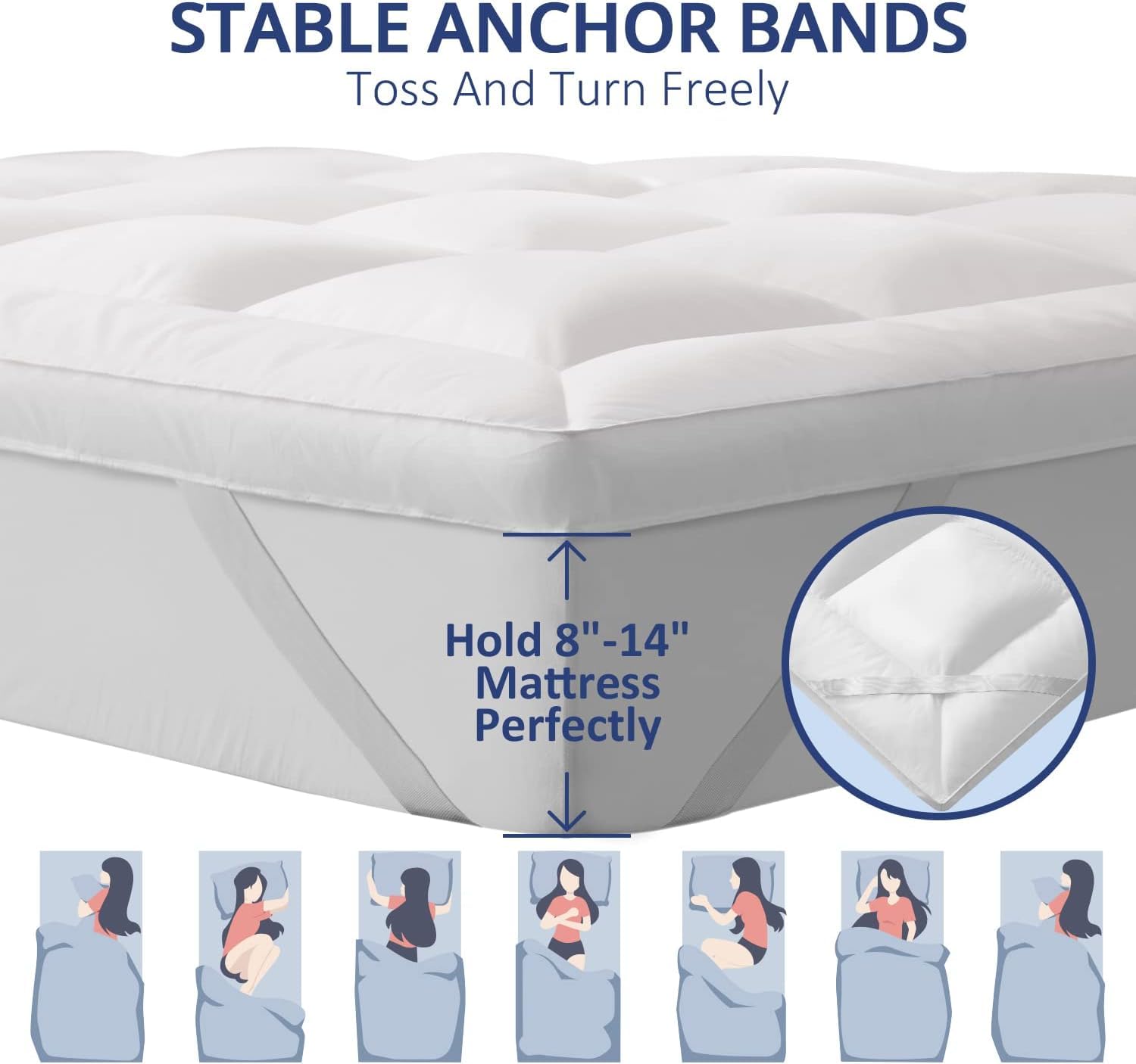 ELEMUSE 1300 GSM Overfilled Mattress Topper King with Baffle Box Design,Extra Thick Cooling King Pillow Top Pad, 400TC Organic Cotton Cover, Plush & Support Snow Down Alternative, White