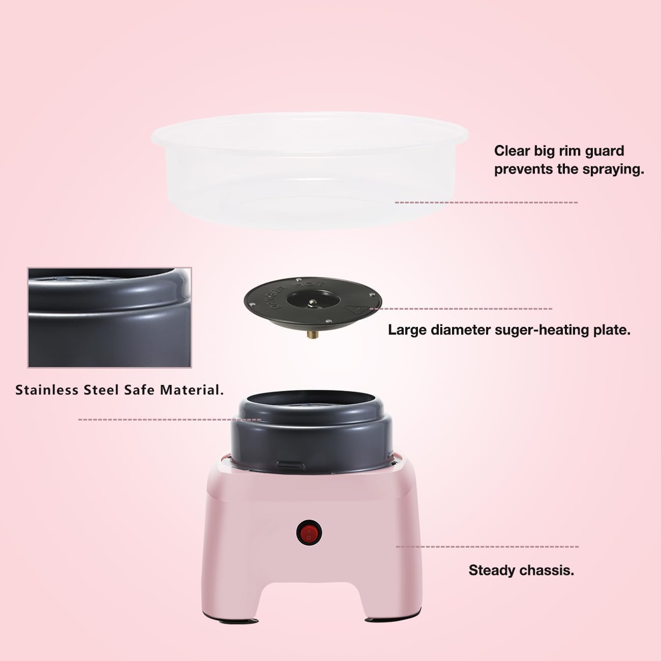 Cotton Candy Machine, Portable Countertop Cotton Candy Maker With Splash-Proof Cricle, Candy Floss Maker Includes Two Recyclable Candy Sricks (Color Random) & Sugar Scoop For Kids birthday Party (Green)