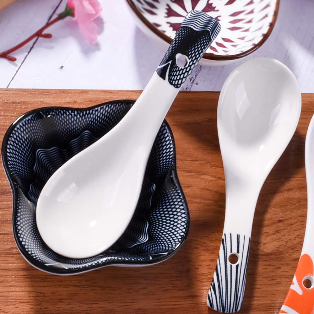 Ceramic Soup Spoon Set of 5 Serving for Soup, Porridge, Cereal, Snacks, Ice Cream