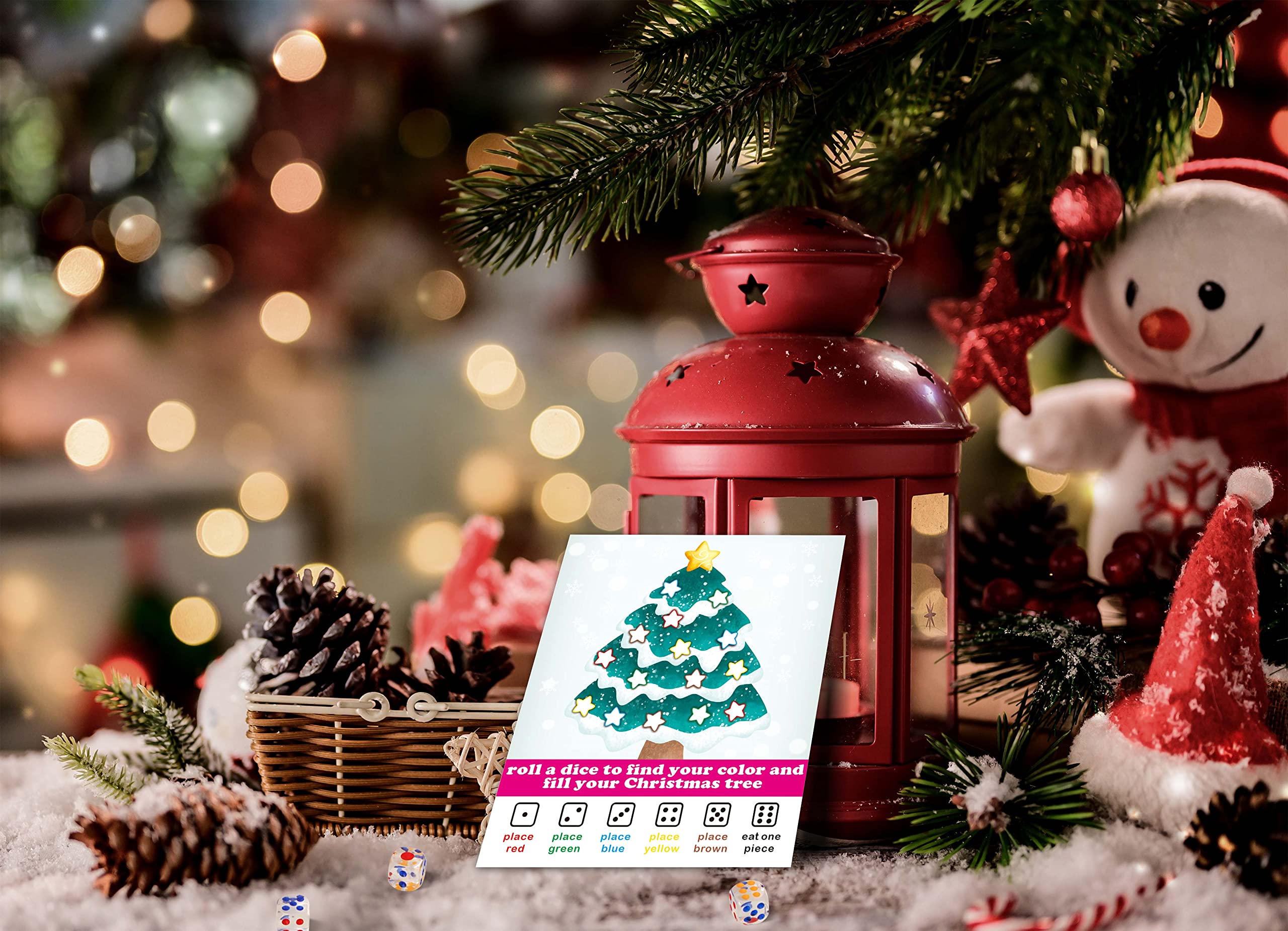 Christmas Party Roll The Dice Game, Kids Table Game, 20 Play Cards 20 Transparent Dices - 5 x 6 inches (MMgame-B001)