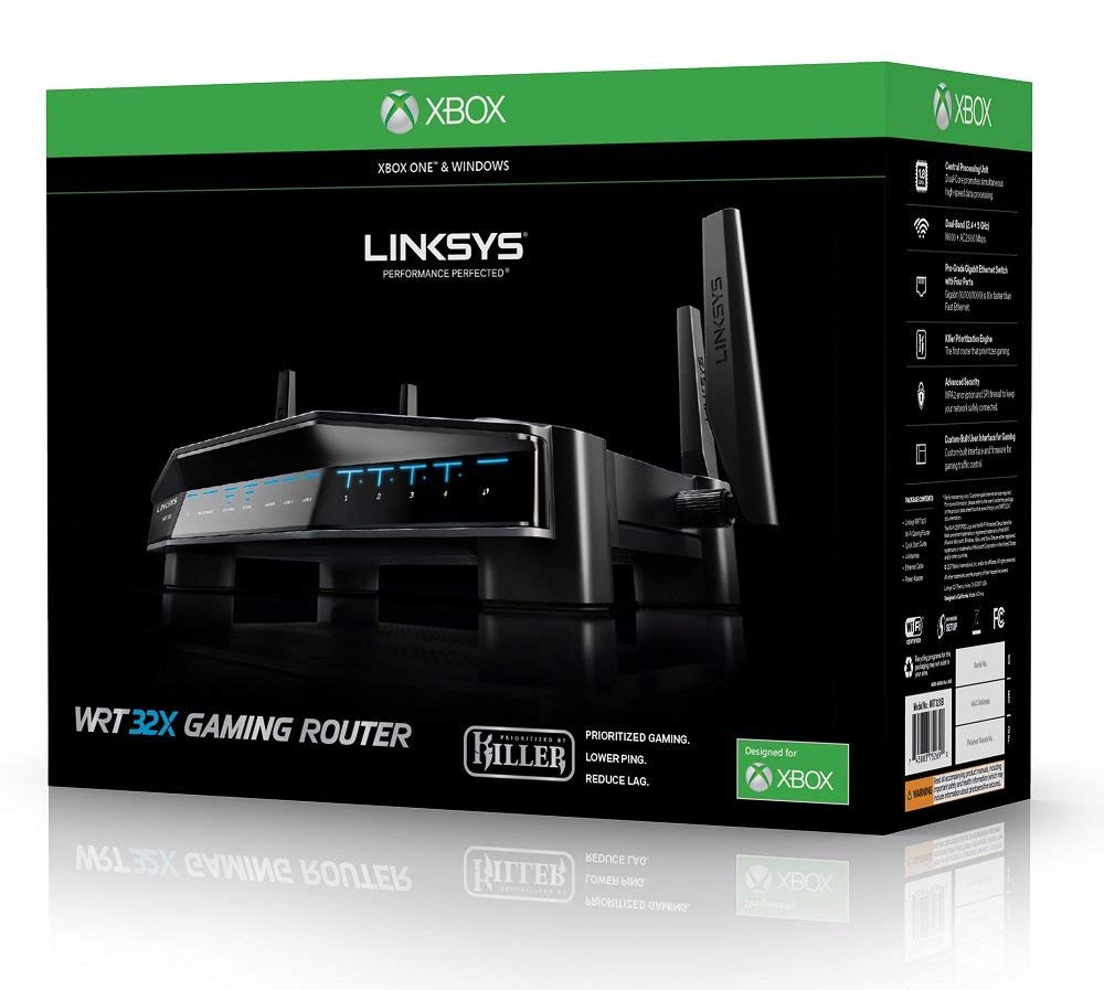 Linksys WRT Gaming WiFi Router Optimized for Xbox, Killer Prioritization Engine to Reduce Peak Ping and Latency, Dual Band, 4 Gigabit Ports, AC3200 (WRT32XB)