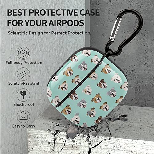 English Bulldog Dog Head Printed Bluetooth Earbuds Case Cover Compatible for Airpods 3 Protective Storage Box with Keychain