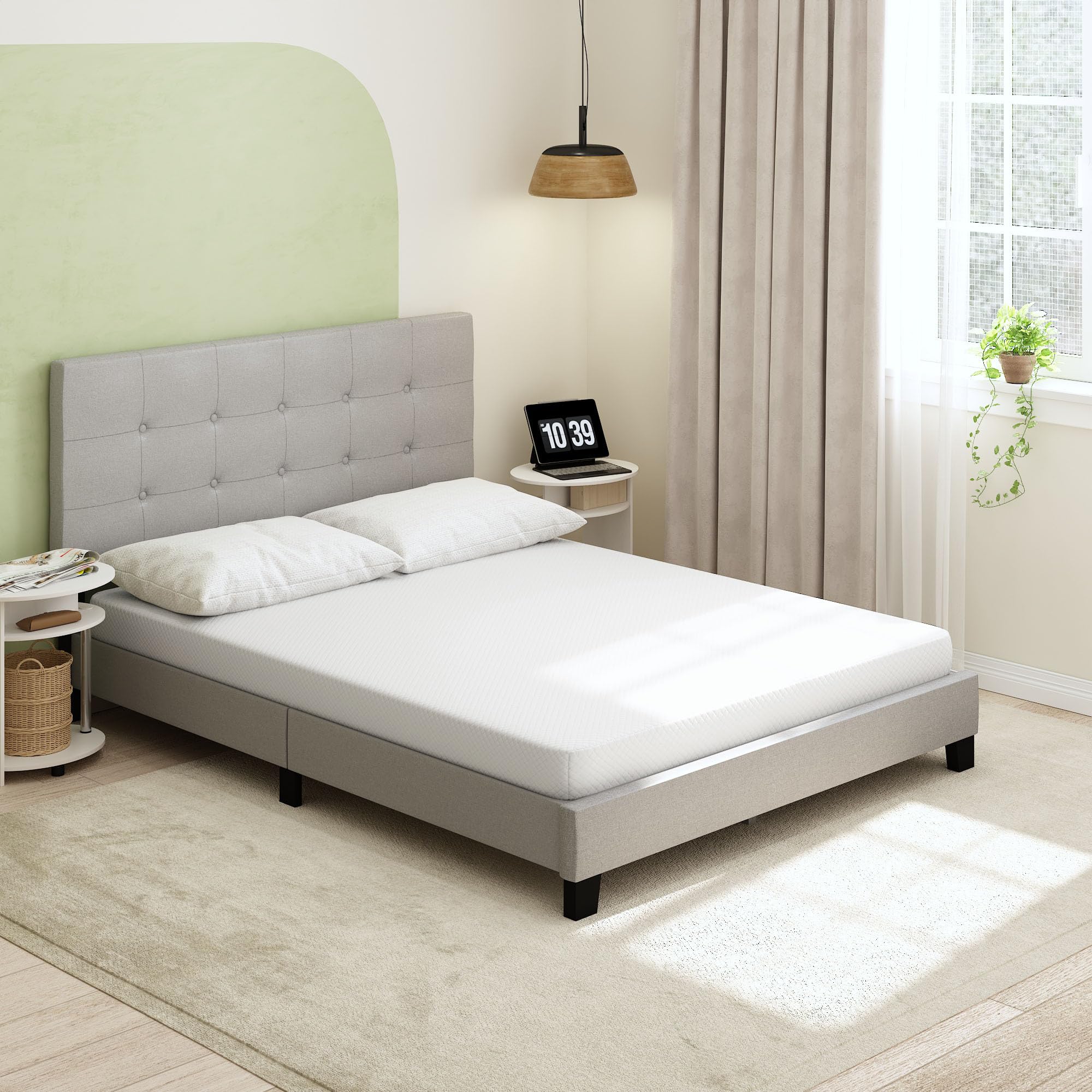Furinno Tidur Cooling Gel Memory Foam Mattress, 5 Inch, Queen, White