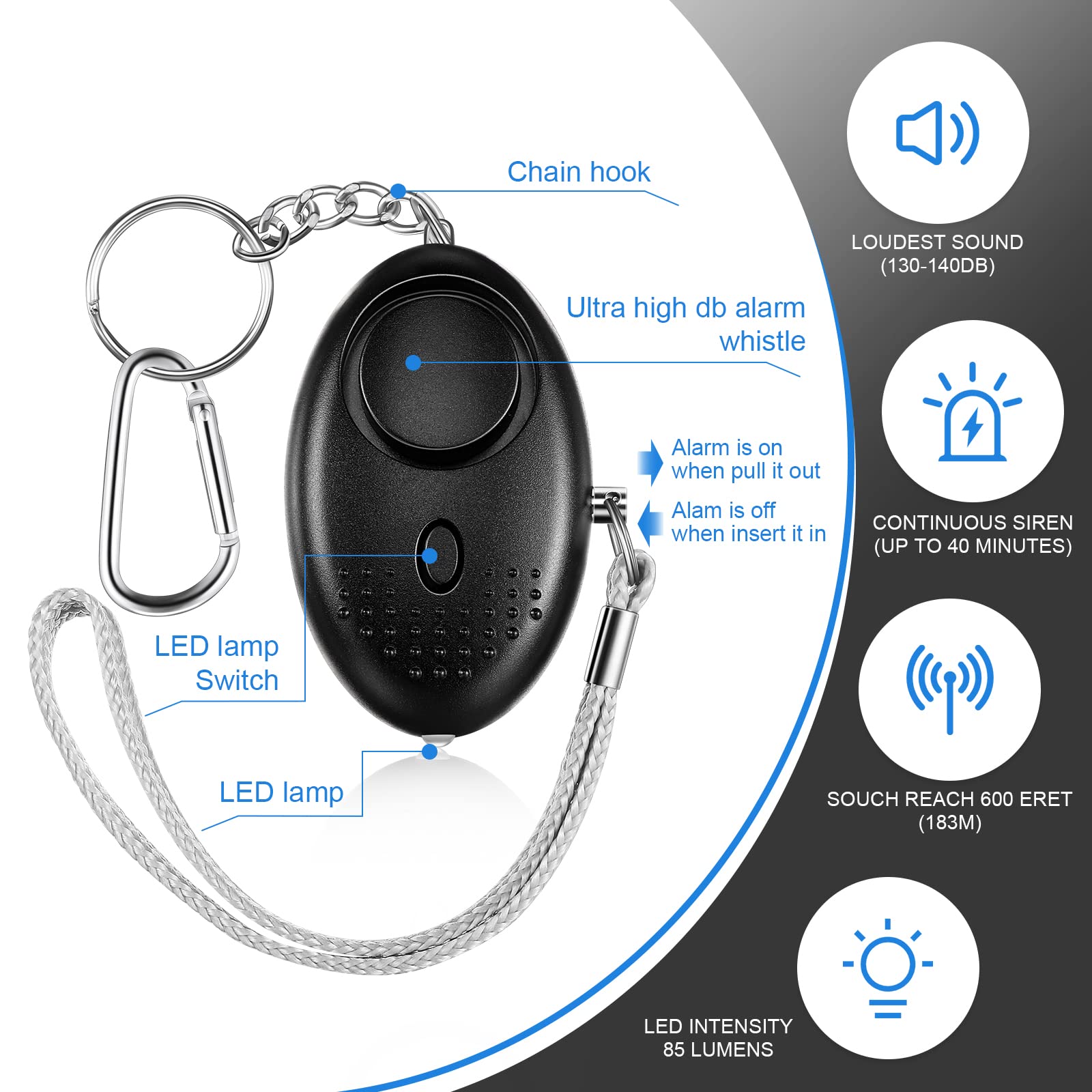 Konohan 16 Pack Security Sound Personal Alarm, 130dB Personal Alarm Keychain with LED Light and Buckle, Personal Alarm Emergency Alarm Defense Personal Alarm Keychain for Women Kids Elderly