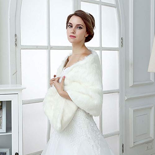 Mydio Faux Fur Shawl Wrap Stole Cape,Shawl Wrap Faux Fur Scarf Stoles for Wedding Dresses (White)
