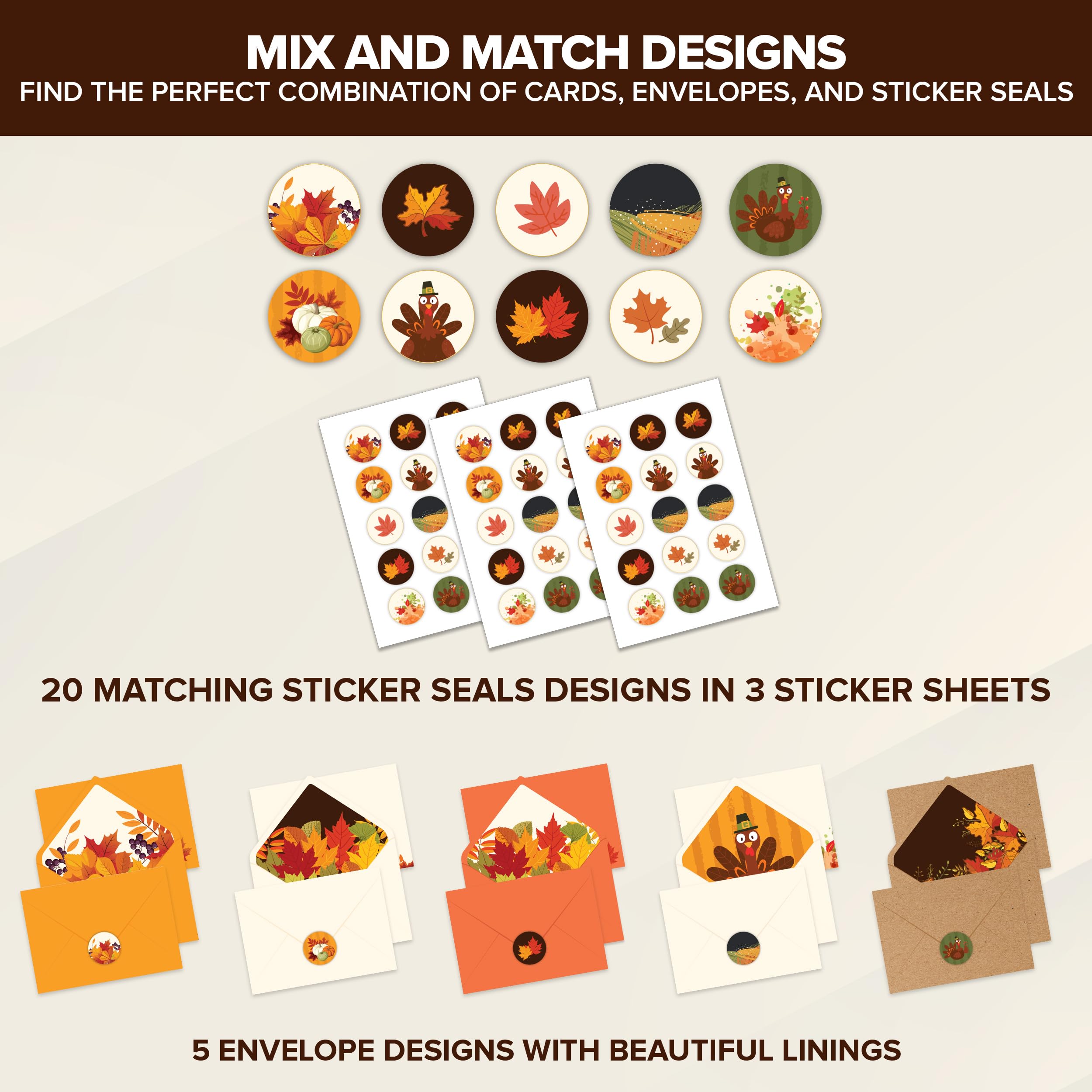 Decorably 40 Pack Foiled & Glittery Happy Thanksgiving Cards with Envelopes & Stickers - 10 Designs with Printed Message Inside Thanksgiving Greeting Cards with Envelopes, 4x6in Thanksgiving Cards Pack
