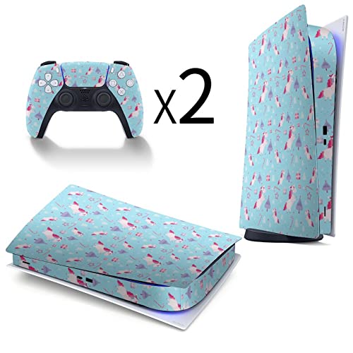 Christmas Unicorns Fir Full Protective Skin Cover Design Wrap Decal Sticker Compatible with PS5 Digital Edition Console and Controller