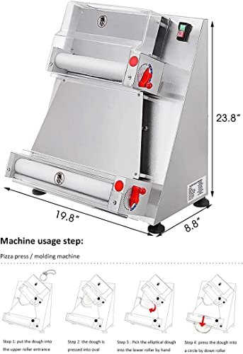 Pizza dough press, Commercial Dough Sheeter Machine, 370W Automatic Pizza Dough Roller Sheeter Maker, Kitchen Tools