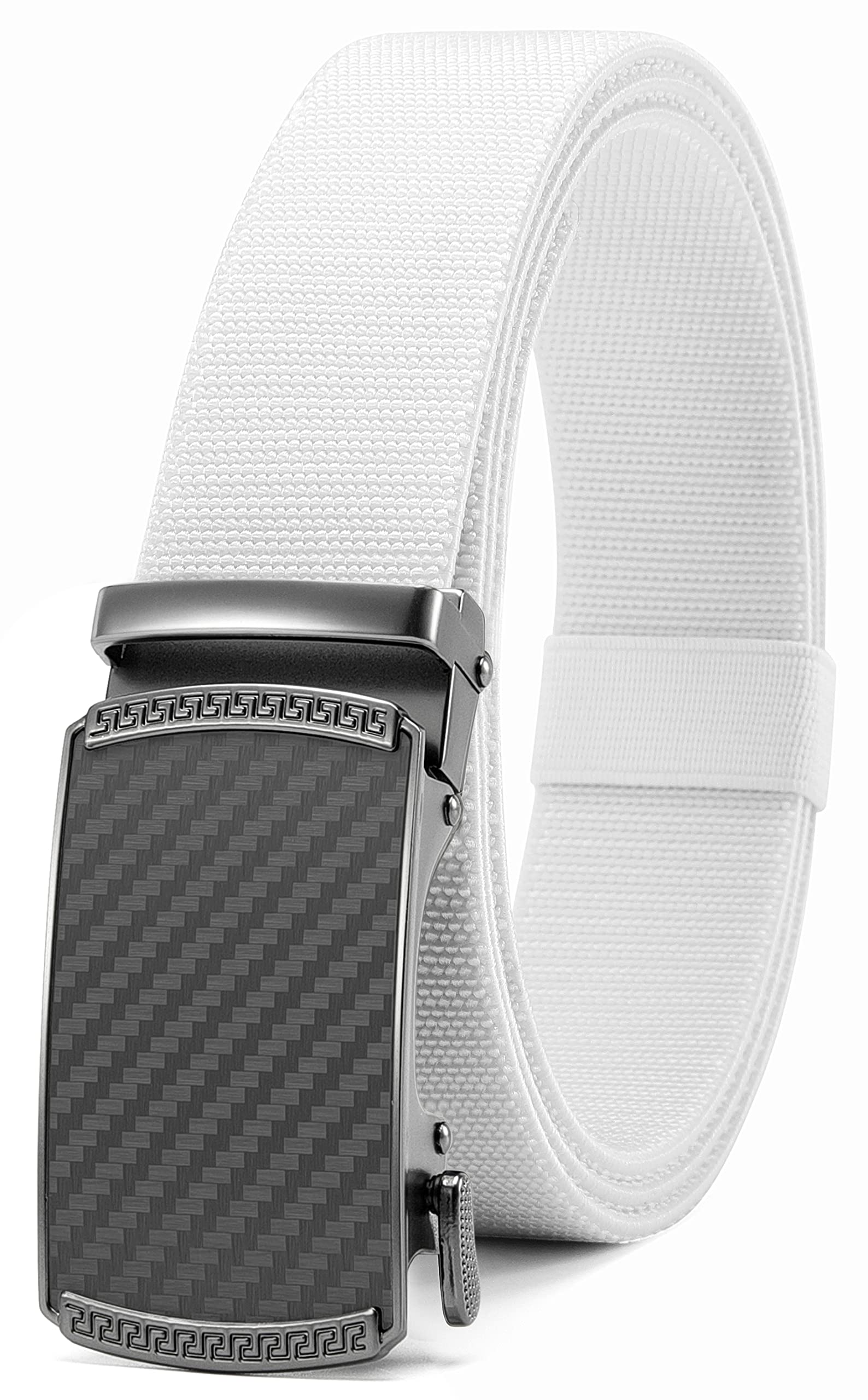 CHAOREN White Ratchet Elastic Belt for Men - Nylon Web Adjustable Belt 1 3/8" for Casual Wear - Comfort Fabric Golf Belt