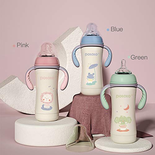 POTATO Baby Thermos Cup Water Bottle for Kids Stainless Steel Sippy Cup with 3 Kinds of Lids,Keeps Cold for 8 Hours 8 oz, Pink