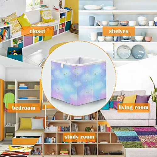 Kigai Stars and Clouds Open Home Storage Bins for Home Organization and Storage, Collapsible Closet Storage Bins, 15.75"L x 10.63"W x 6.96"H