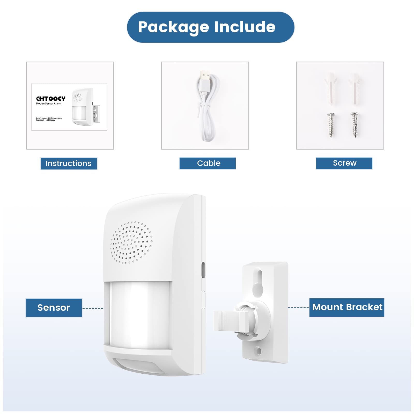 Chtoocy Upgraded Smart WiFi Motion Sensor Detector Alarm Indoor with Siren, Phone App, Alert History, Scheduled Working Times - Infrared Motion Sensor Alarm for Home Garage, Only Support WiFi 2.4G