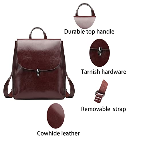 HESHE Women’s Leather Backpack Casual Style Flap Backpacks Daypack for Ladies (Coffee)