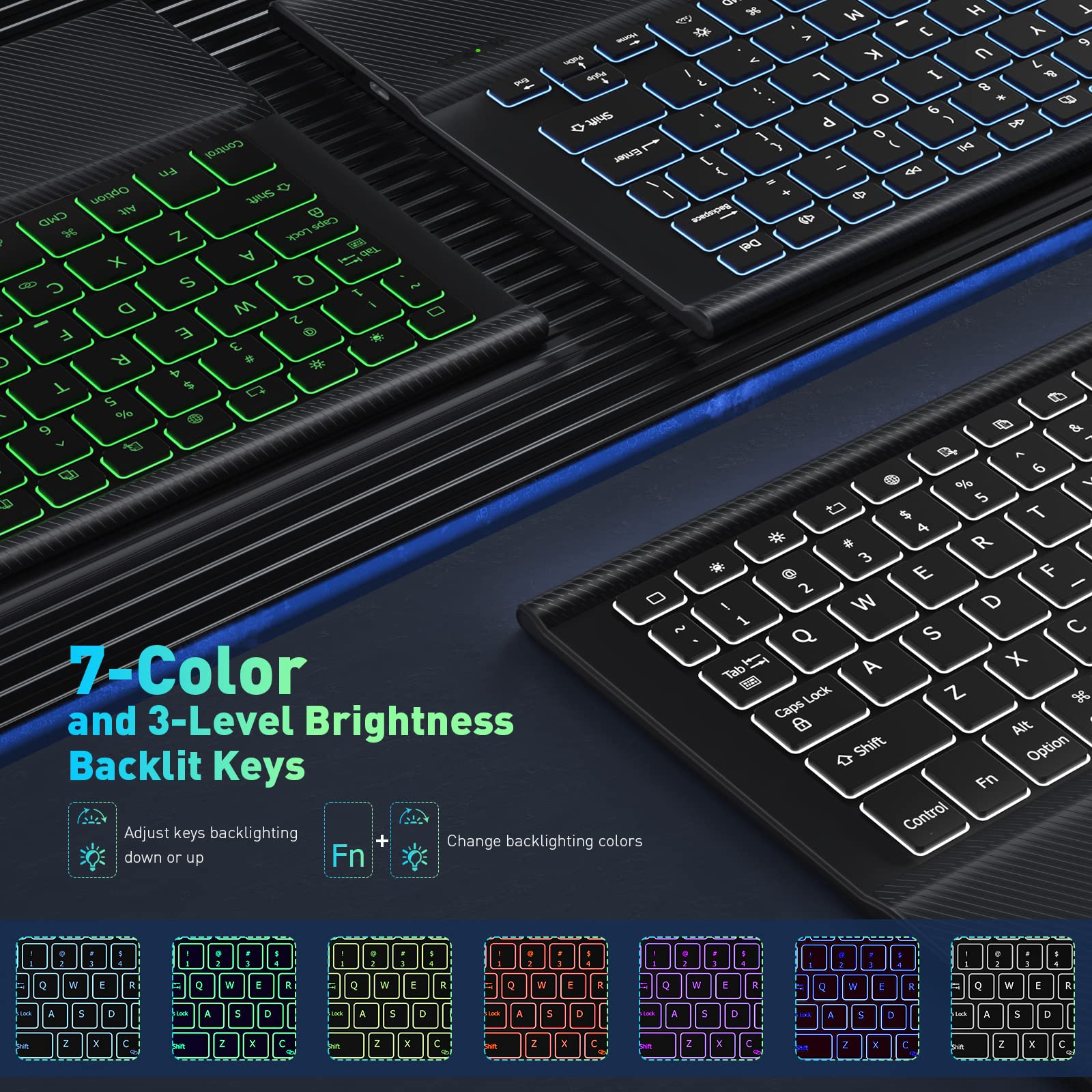 Doohoeek Keyboard Case with Trackpad for iPad 9.7 inch 5/6 Gen & iPad Air 2 Gen & iPad Pro 9.7, Bluetooth Rechargeable Keyboard with Twill Case & 7-Color Backlit & Adjustable Kickstand for iPad 9.7