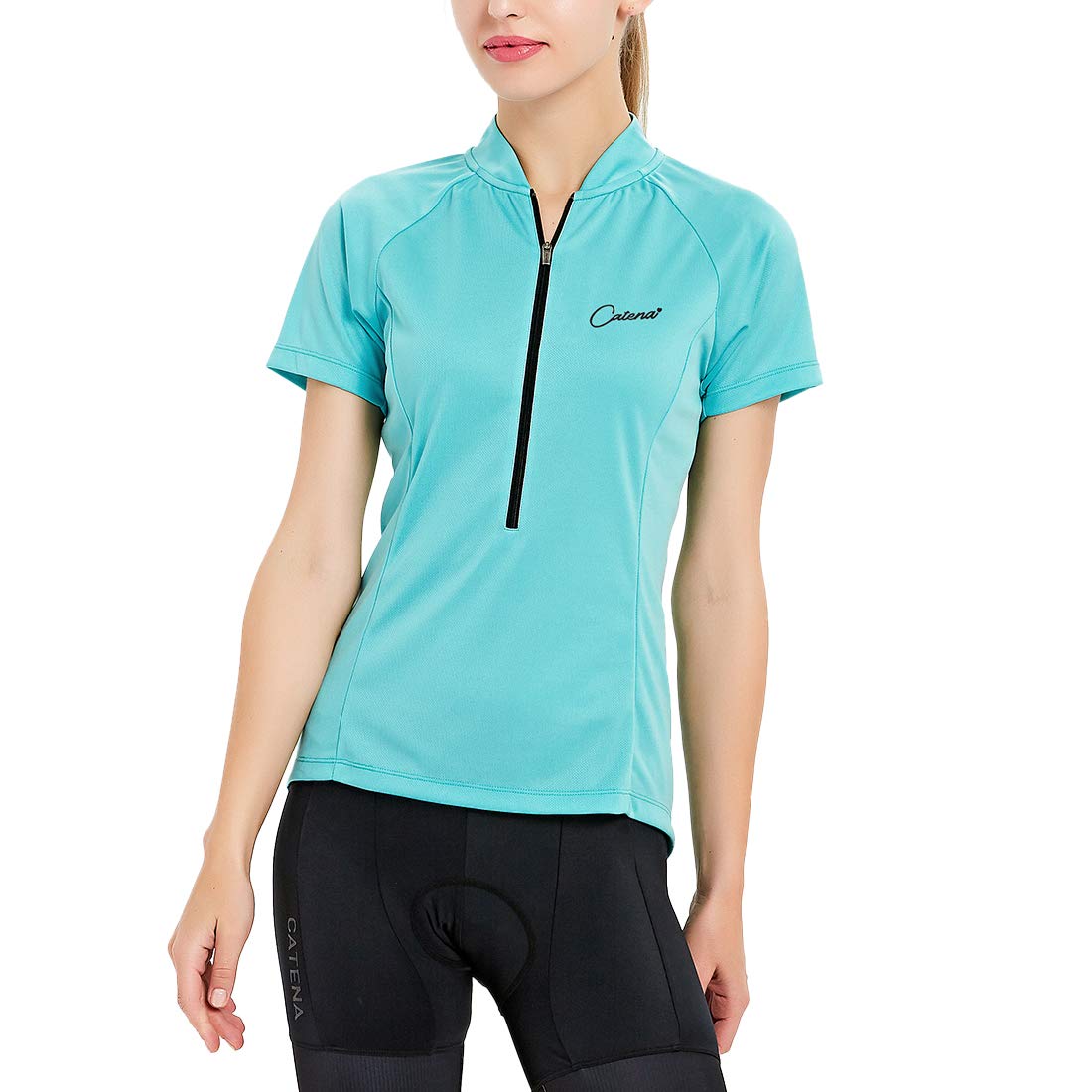 CATENA Women's Cycling Jersey Short Sleeve Shirt Running Top Moisture Wicking Workout Sports T-Shirt Blue