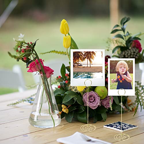 KIMOBER 10PCS 8.75" Tall Table Number Holders, Round Place Card Holder,Tabletop Memo Note Stand Picture Photo Picks Card Clips for Wedding Birthday Party(Gold)