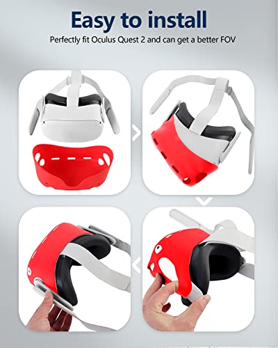 Hanpusen 4-in-1 Silicone Cover Set for Oculus Quest 2 Accessories, Controller Grips Cover, Anti-Fogging VR Face Cover,VR Headset Shell Protective Cover, Shakes Stick Caps Red