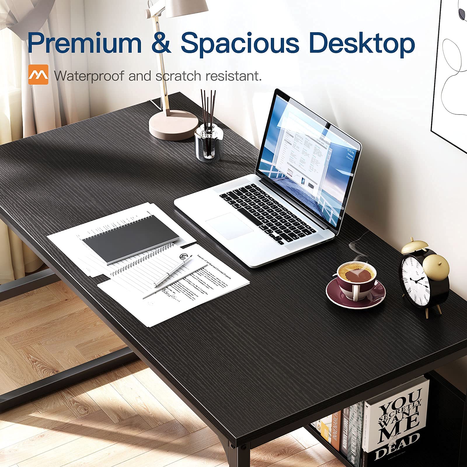 Coleshome Black Computer Desk with Hutch Bookshelf, 55" Office Desk with Storage Drawers, Super Sturdy Writing Desk for Home Office
