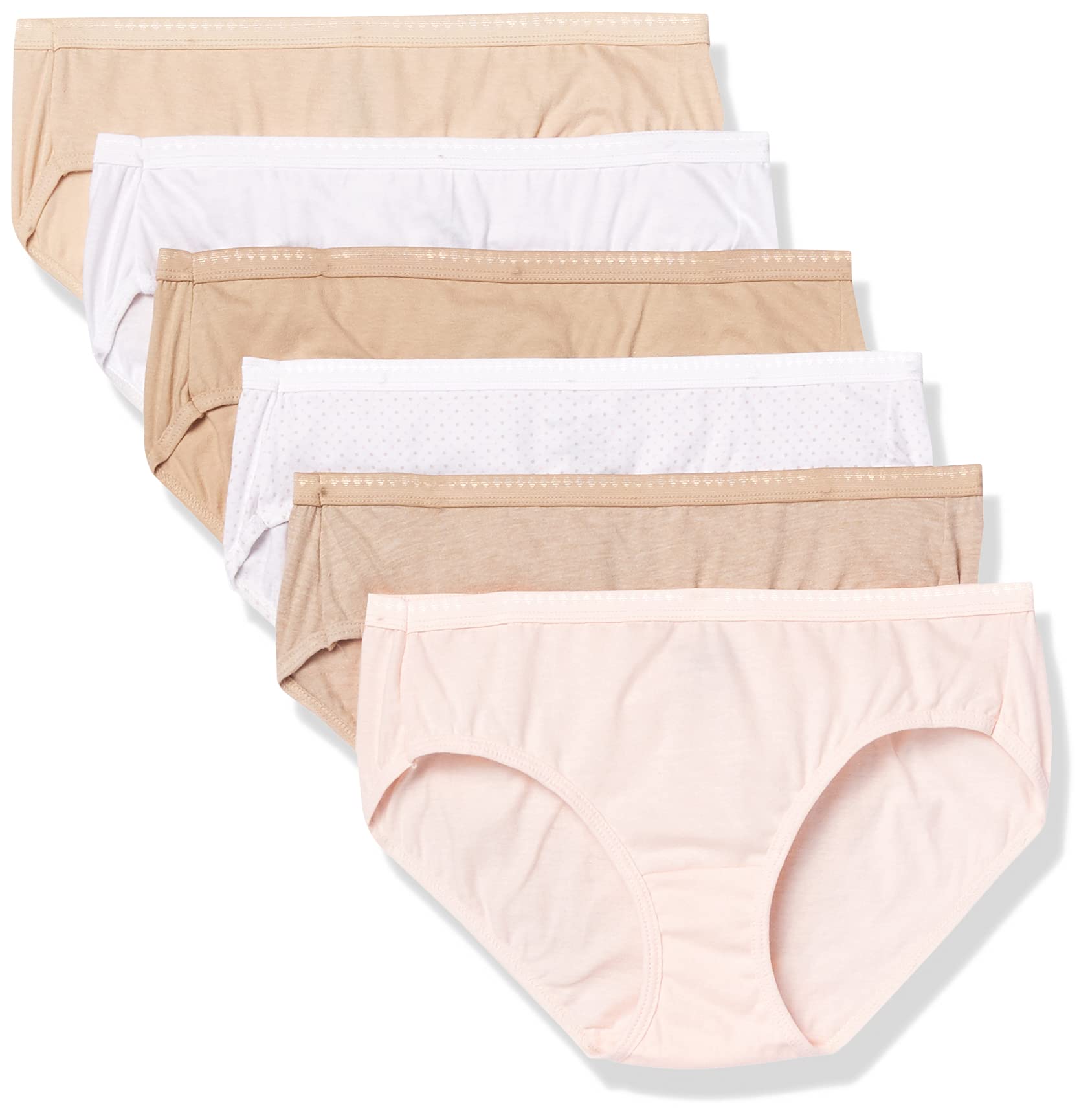 Hanes Ultimate Women's 6-Pack Breathable Cotton Hipster Panty, Soft Taupe, White, Nude, Light Buff, Nude Heather, Sugar Flower Sweet Dot, 5