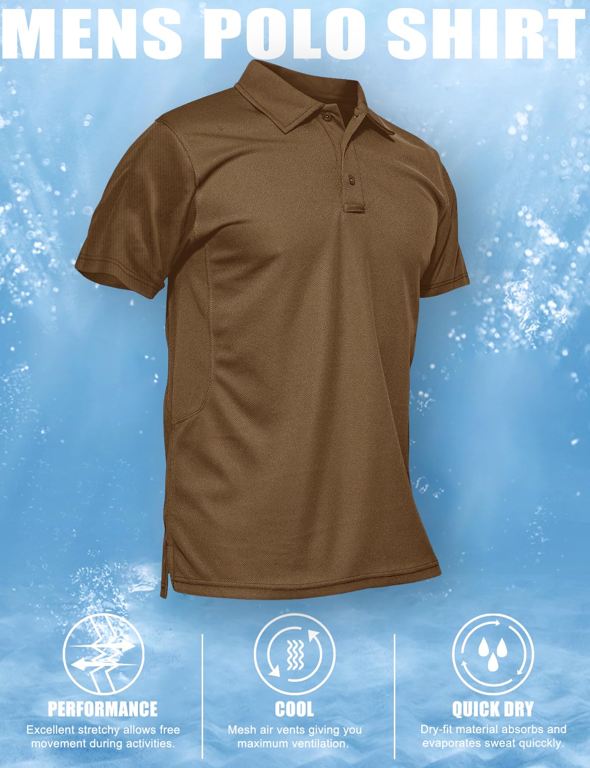 MAGCOMSEN Mens Polo Shirts Short Sleeve Work Shirts Golf Shirts Casual Shirts Quick Dry Shirts Summer Shirts Brown L