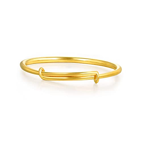 CHOW SANG SANG 999.9 24K Solid Gold Price-by-Weight 12.72g Gold Glossy Finish, Delicate Hoop Bangle for Tiny Size 84767K | Adjustable Size